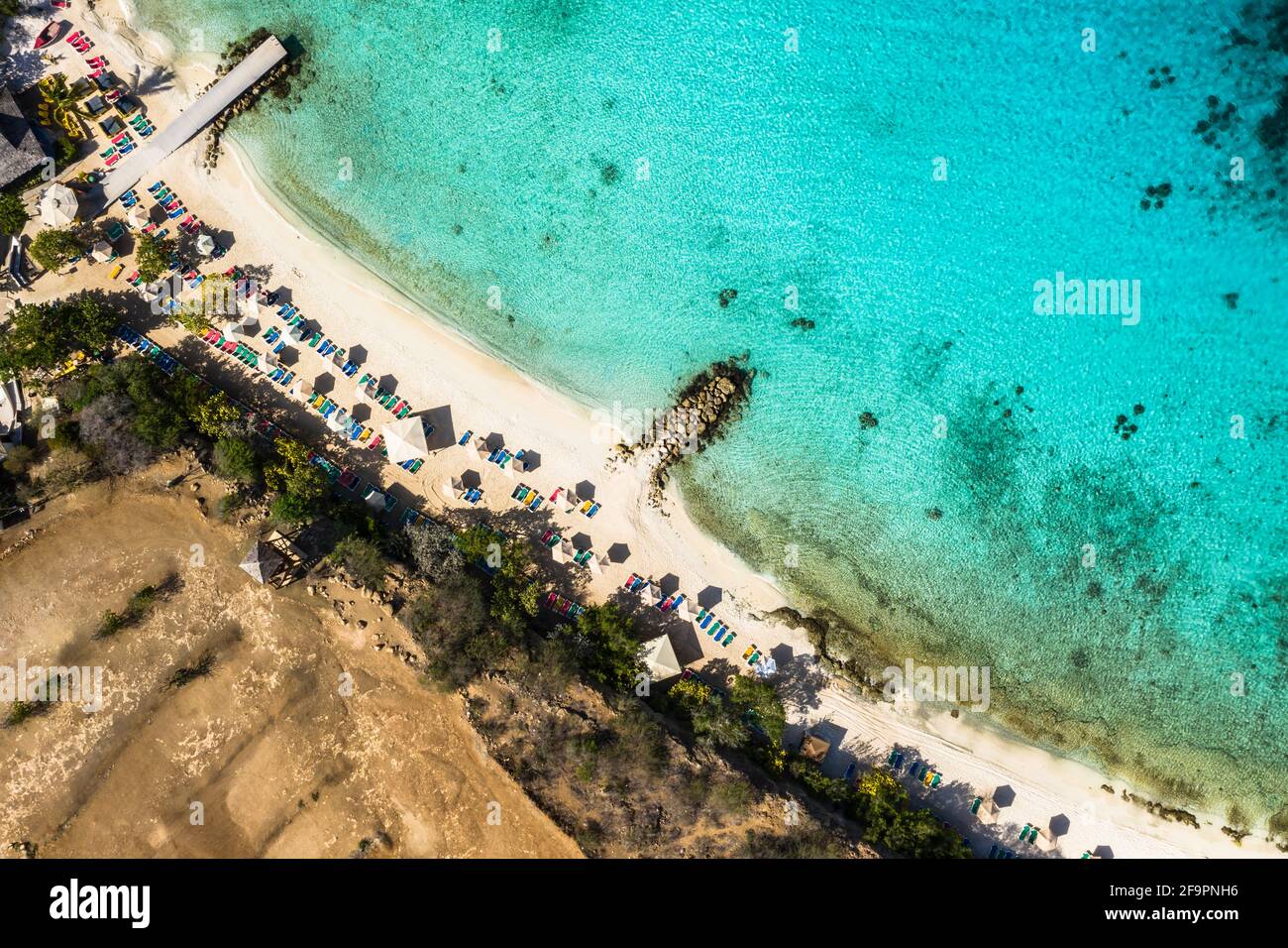 Aerial view above scenery of Curacao, Caribbean with ocean, coast and ...