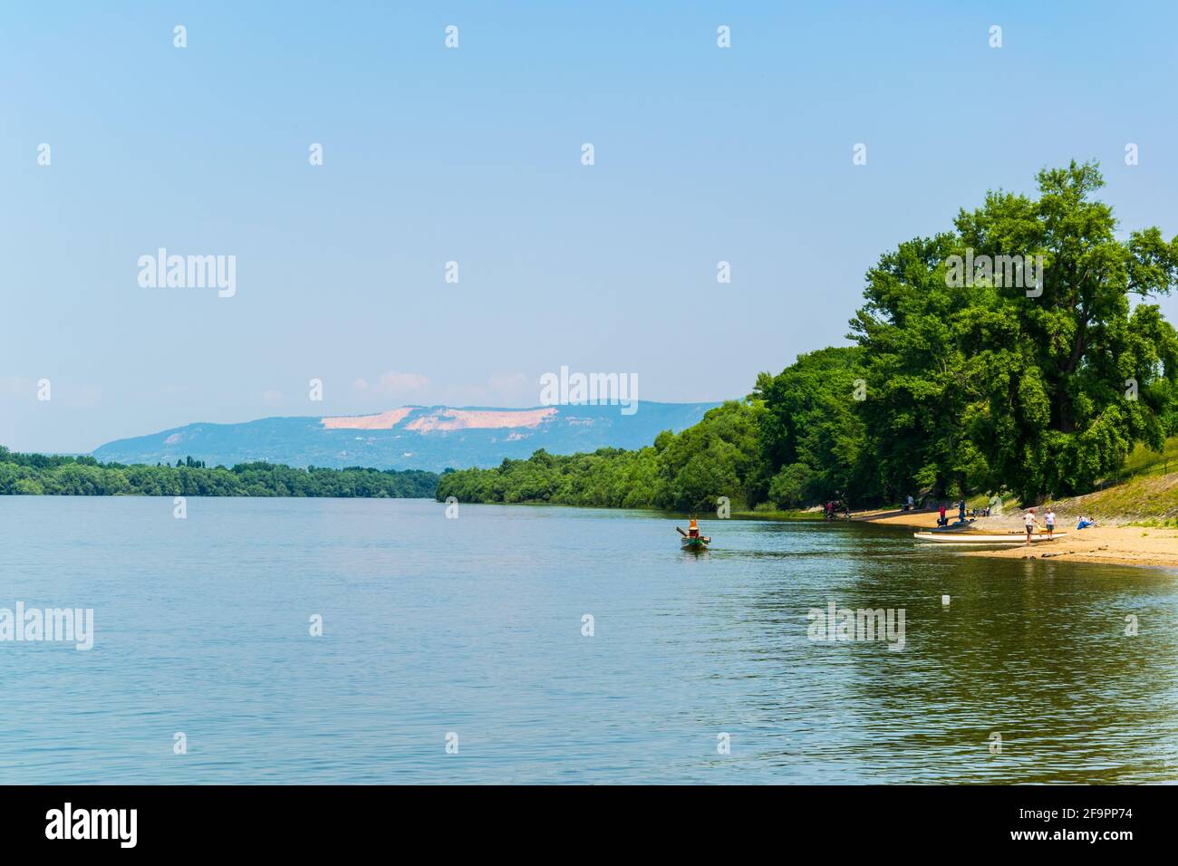 Panorama of Borzsony hills in Hungary reflecting on the danube river ...