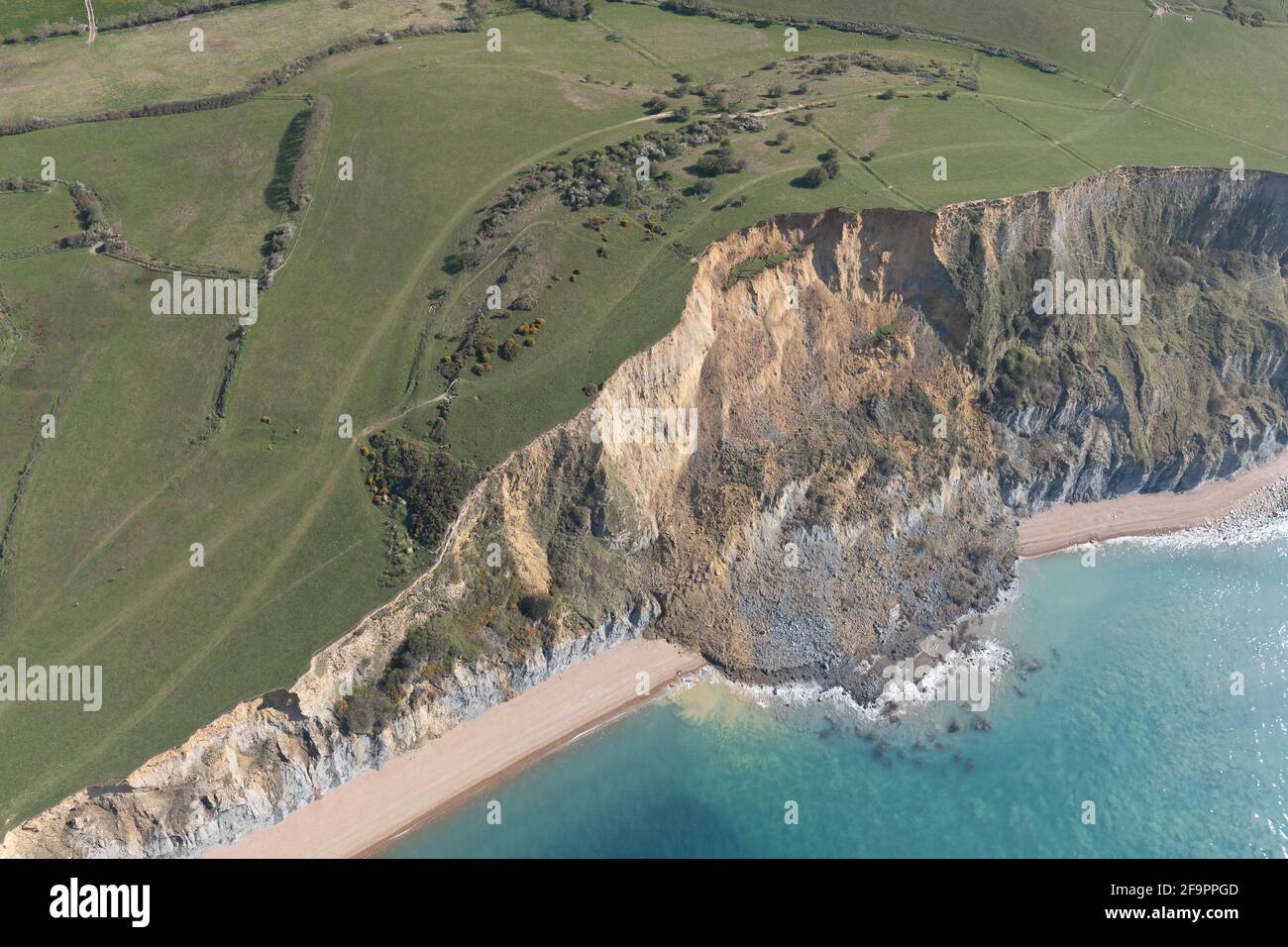Seatown and Eype beach in Dorset UK. 13th April 2021 Cliff colapsed ...