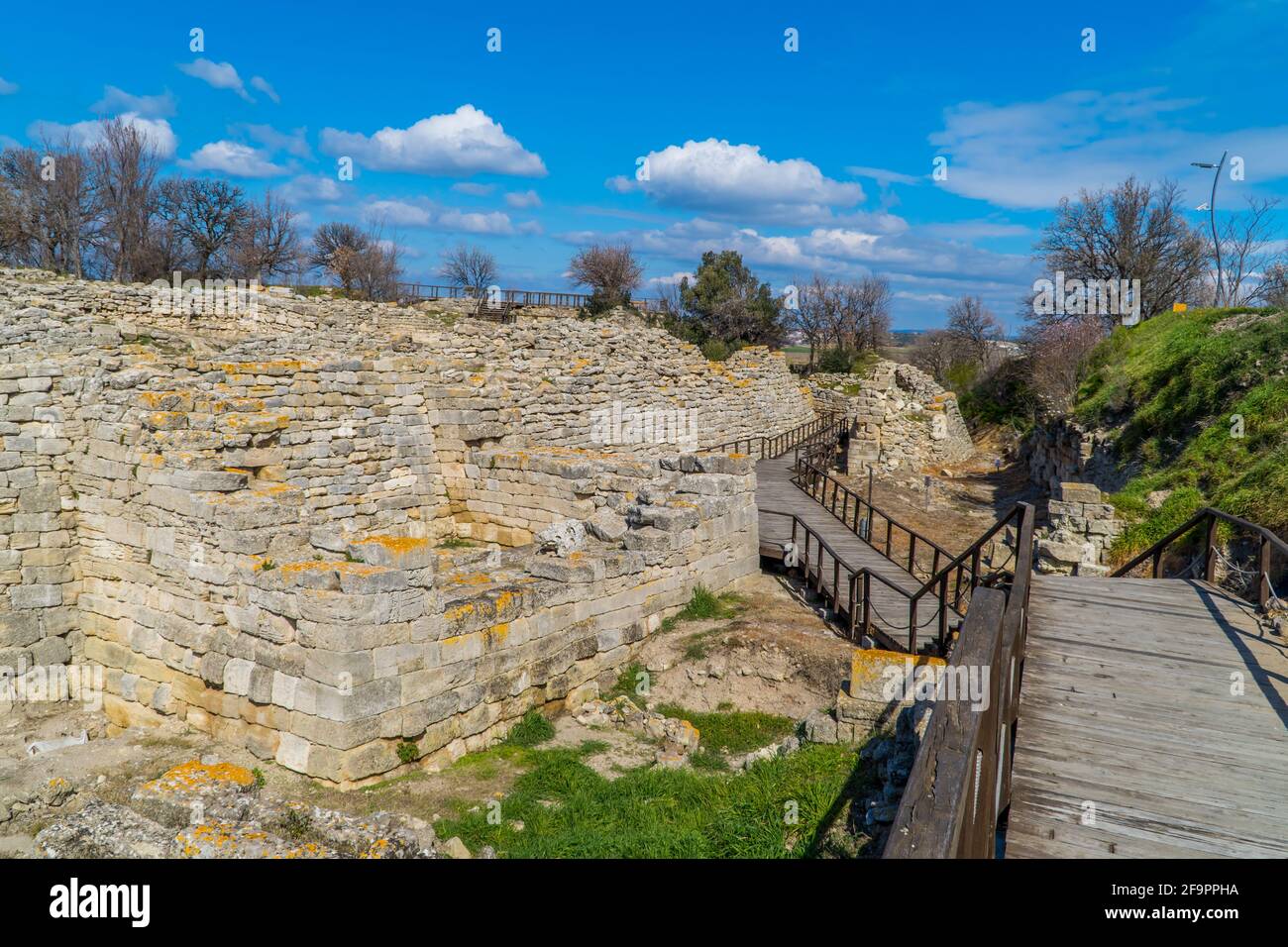 Ruins at the archaeological site of the ancient Greek city of Troy near ...
