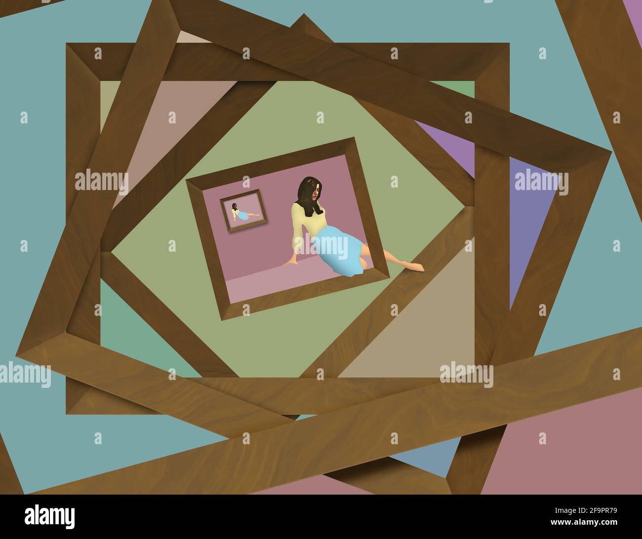 A girl inside a picture frame slips out of her frame quietly. This is a ...