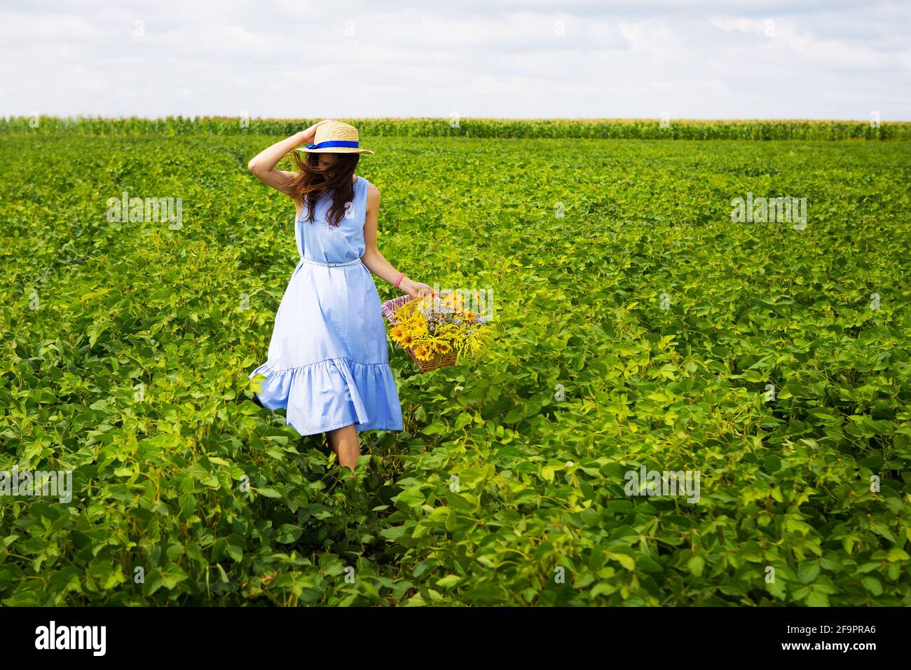 Girl skipping in field flowers hi-res stock photography and images - Alamy