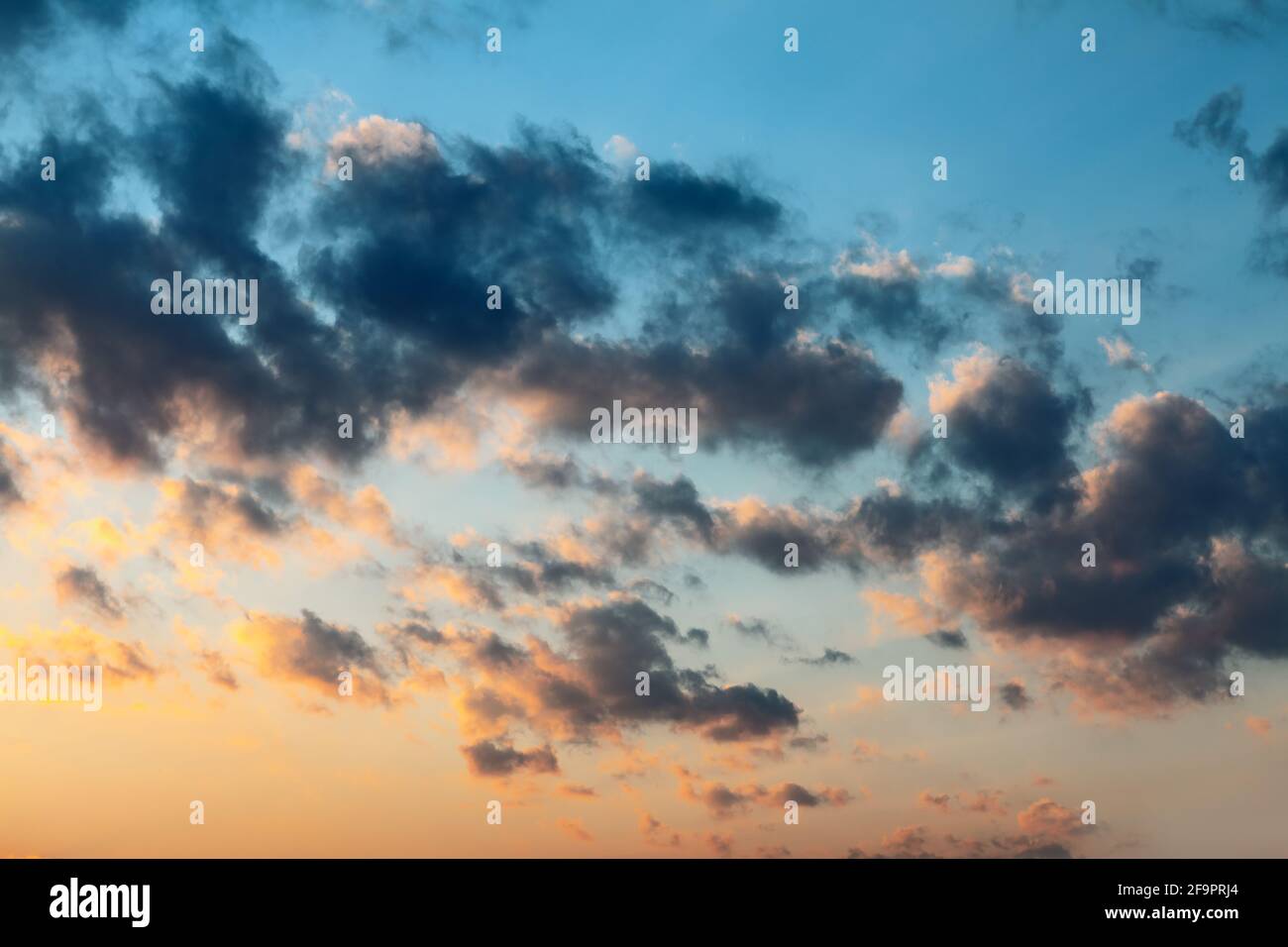 Morning clouds in the dawn light . Dark blue clouds in soft light Stock ...