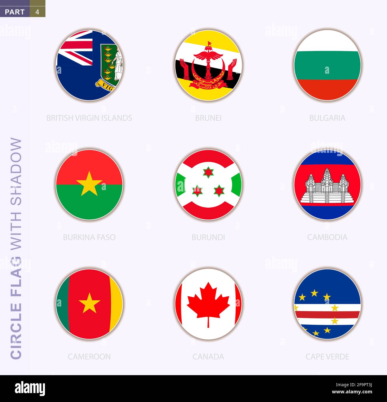 Circle flag with shadow, collection of nine round flag. Vector flags of ...