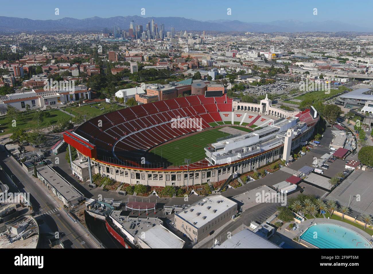 An aerial view of the Los Angeles Memorial Coliseum, Sunday, April 18 ...