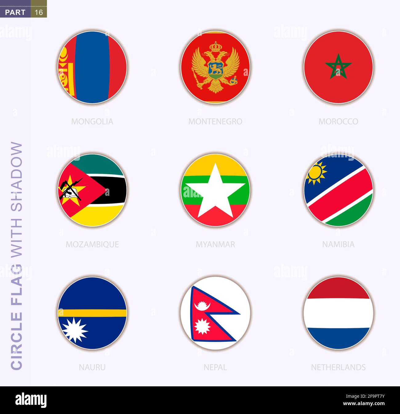 Circle flag with shadow, collection of nine round flag. Vector flags of ...