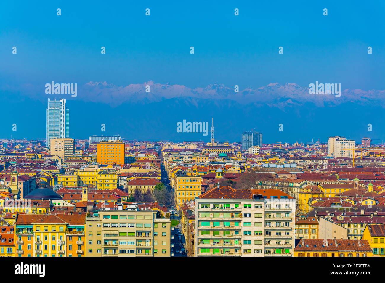 aerial view of torino dominated by mole antonelliana tower of the ...