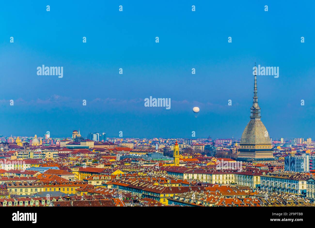 aerial view of torino dominated by mole antonelliana tower of the ...