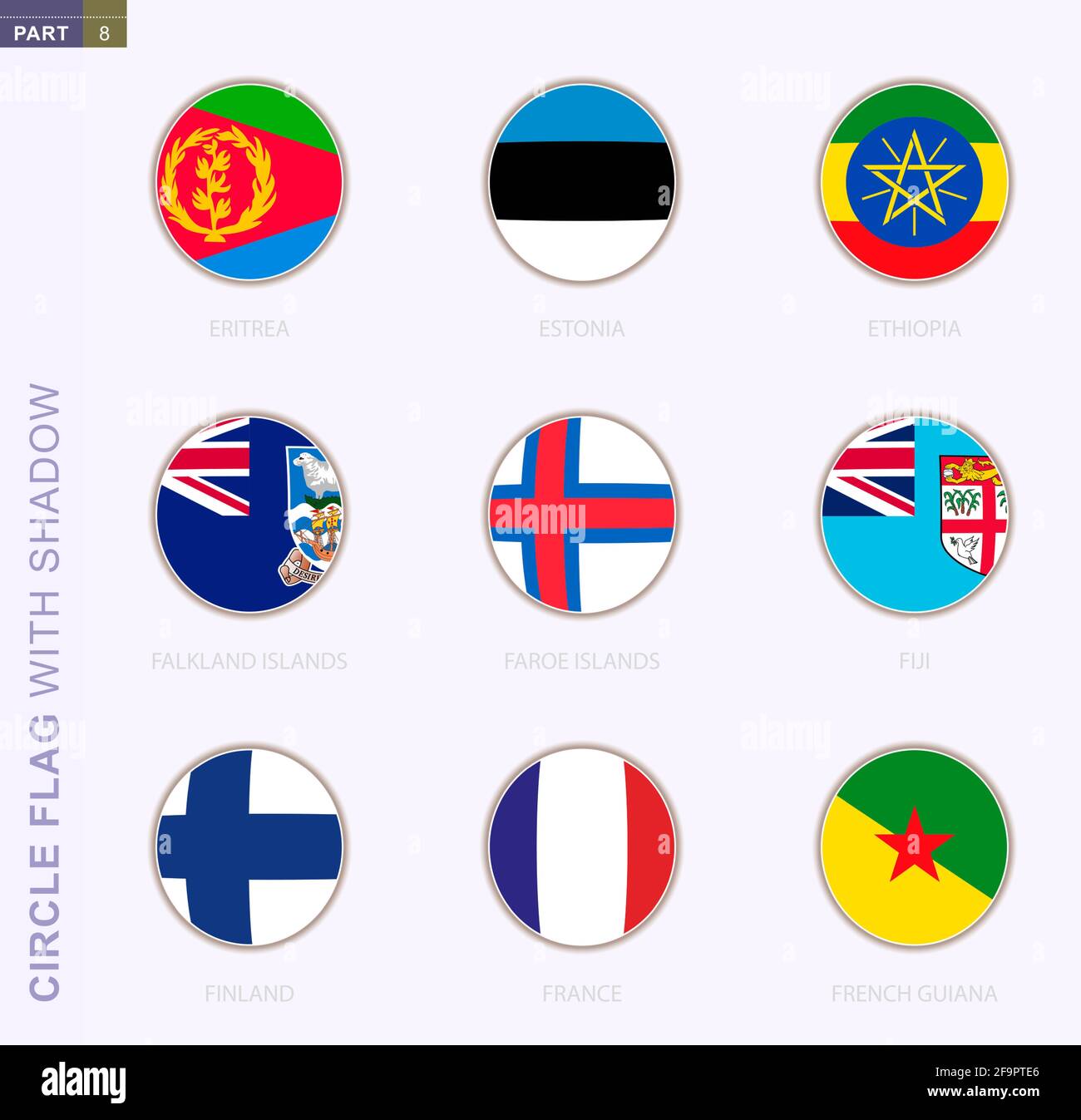 Circle flag with shadow, collection of nine round flag. Vector flags of ...