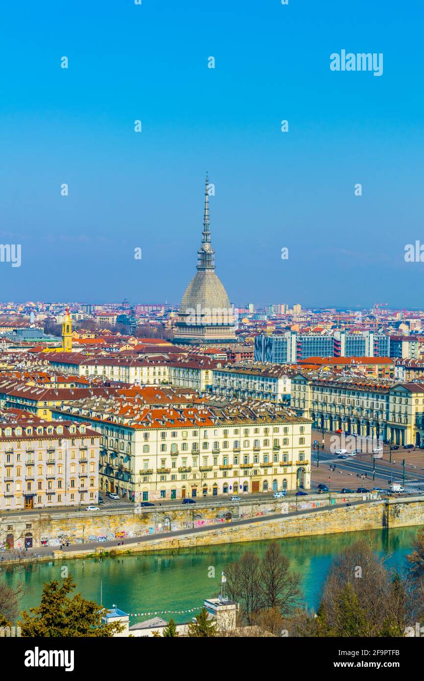 aerial view of torino dominated by mole antonelliana tower of the ...