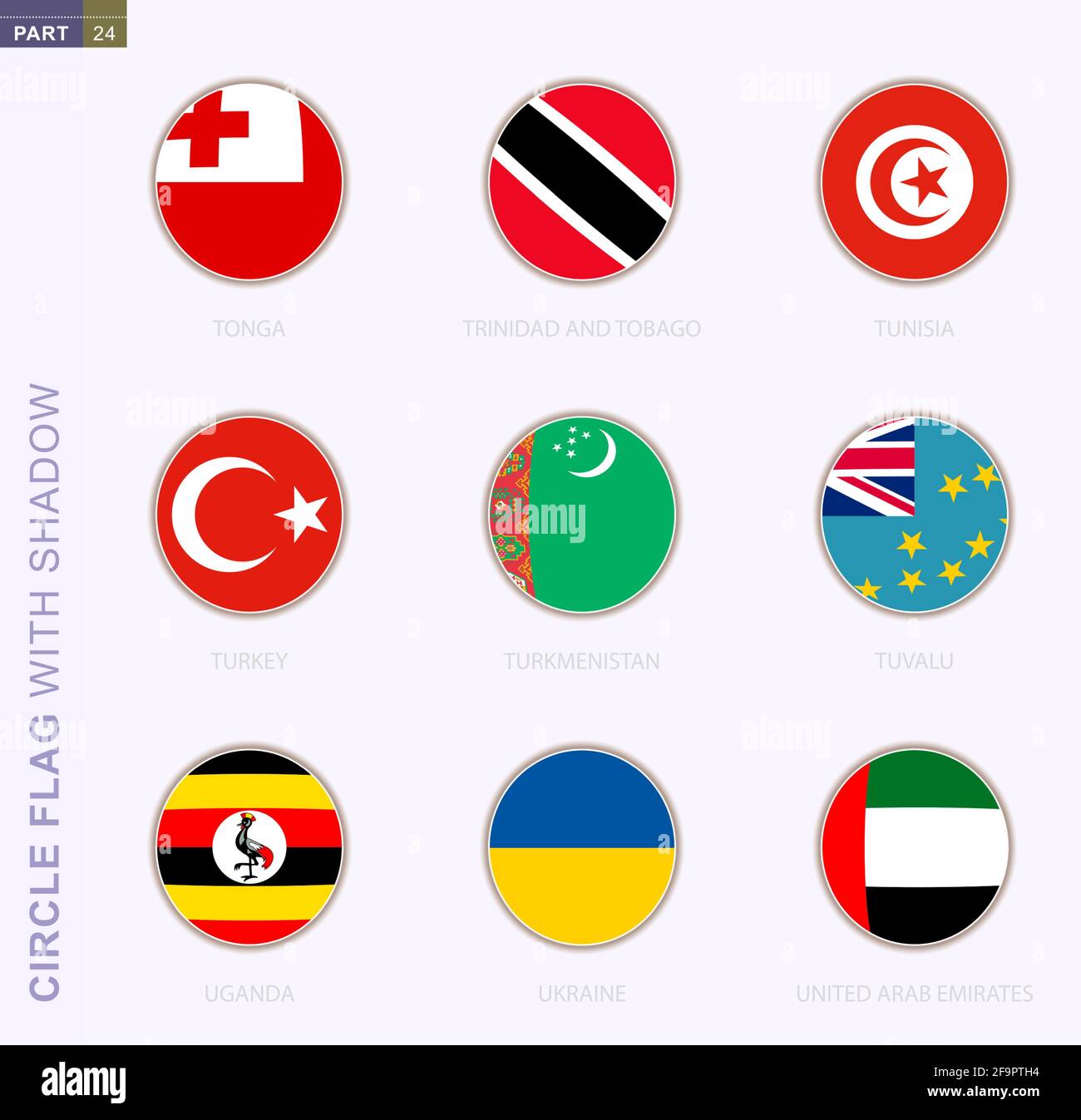 Circle flag with shadow, collection of nine round flag. Vector flags of ...