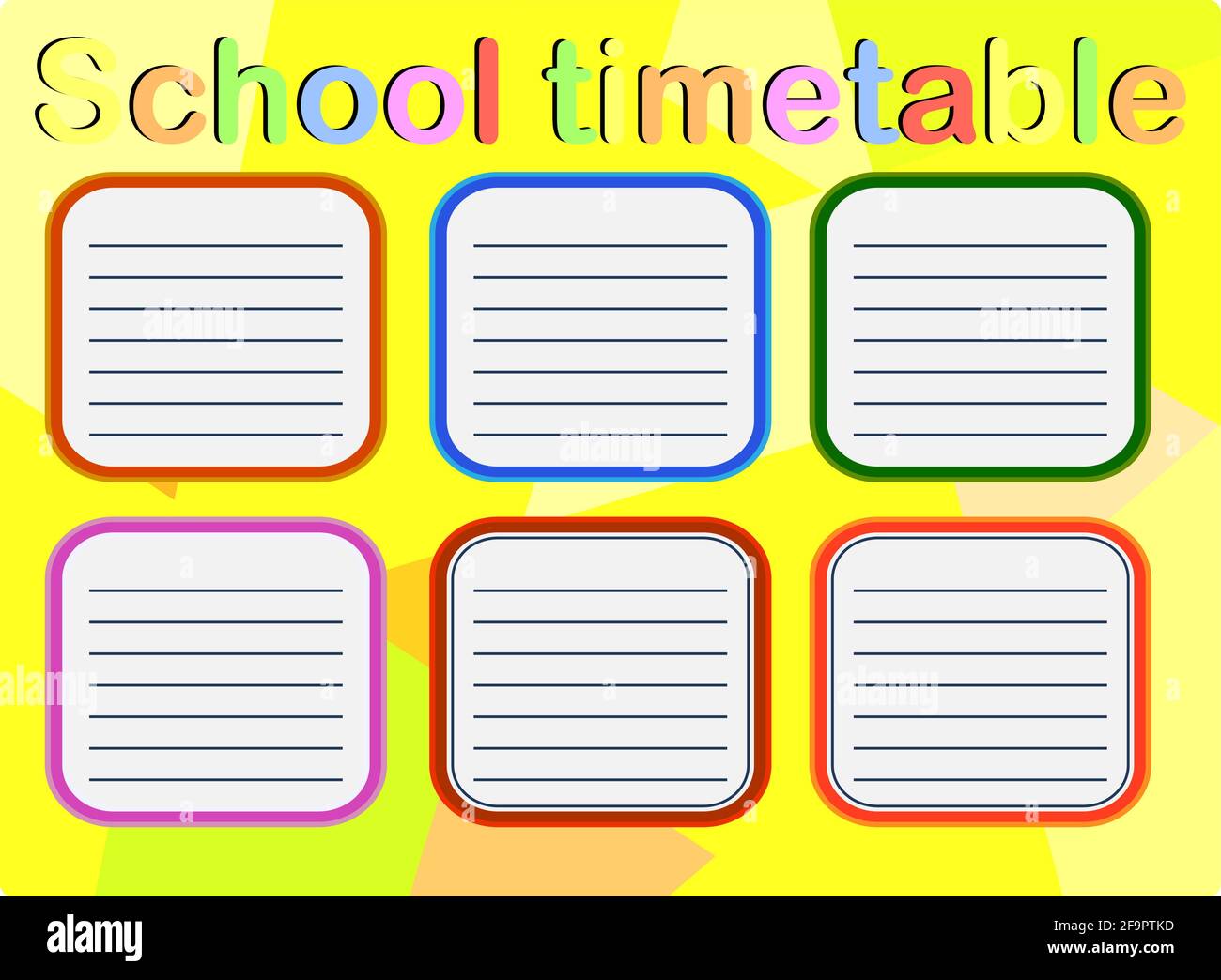 Template school timetable for students or pupils with days of week and ...