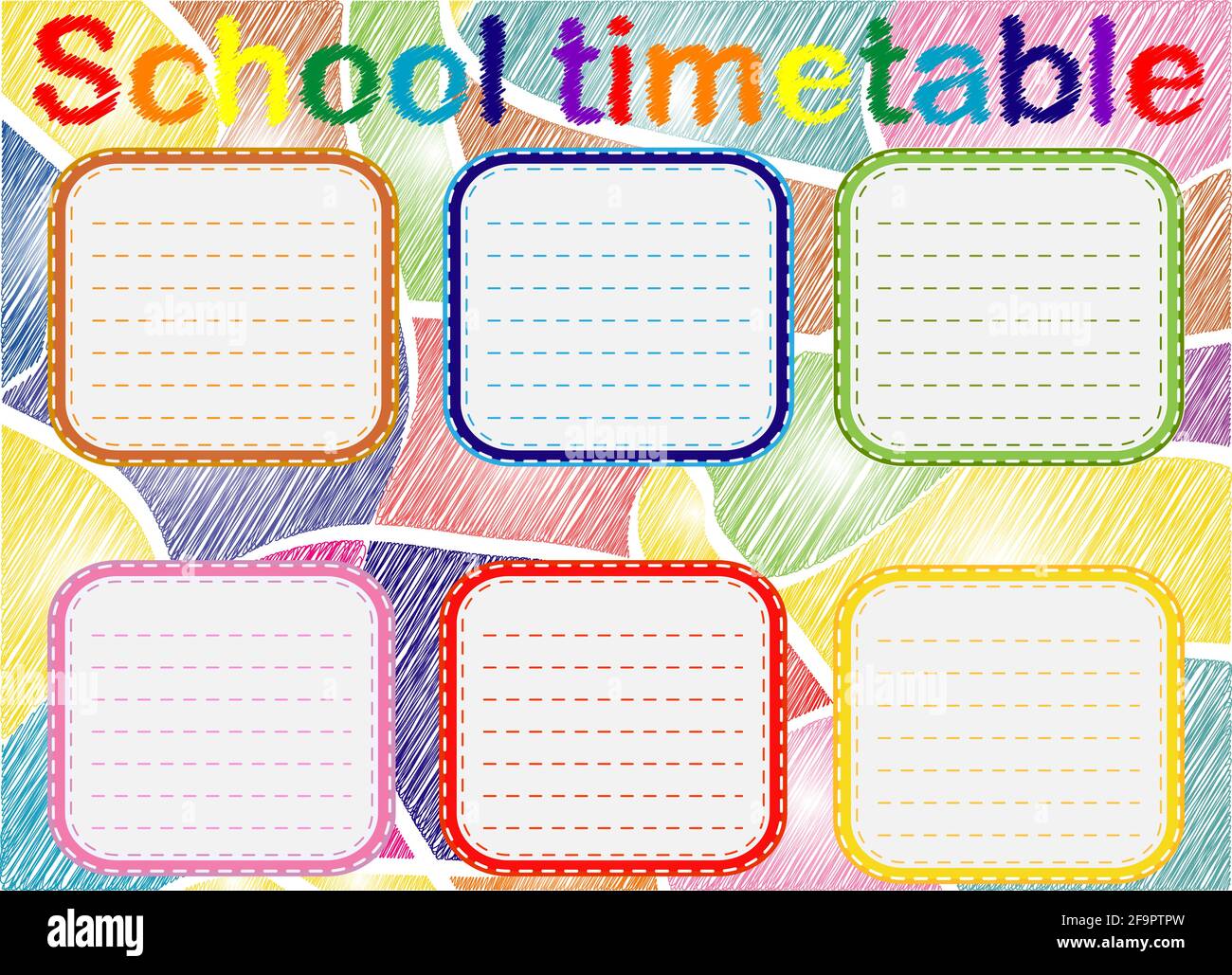 Template school timetable for students or pupils with days of week and ...