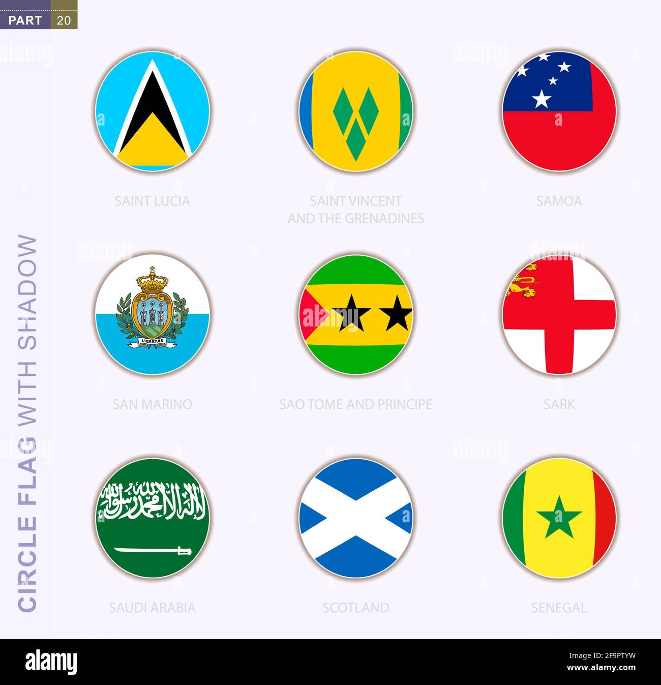 Circle flag with shadow, collection of nine round flag. Vector flags of ...