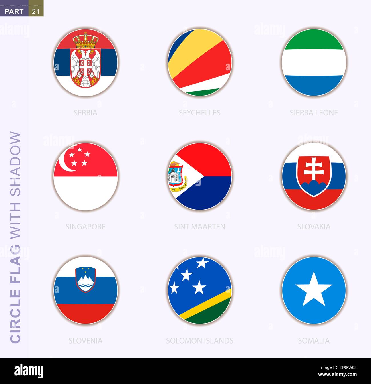 Circle flag with shadow, collection of nine round flag. Vector flags of ...