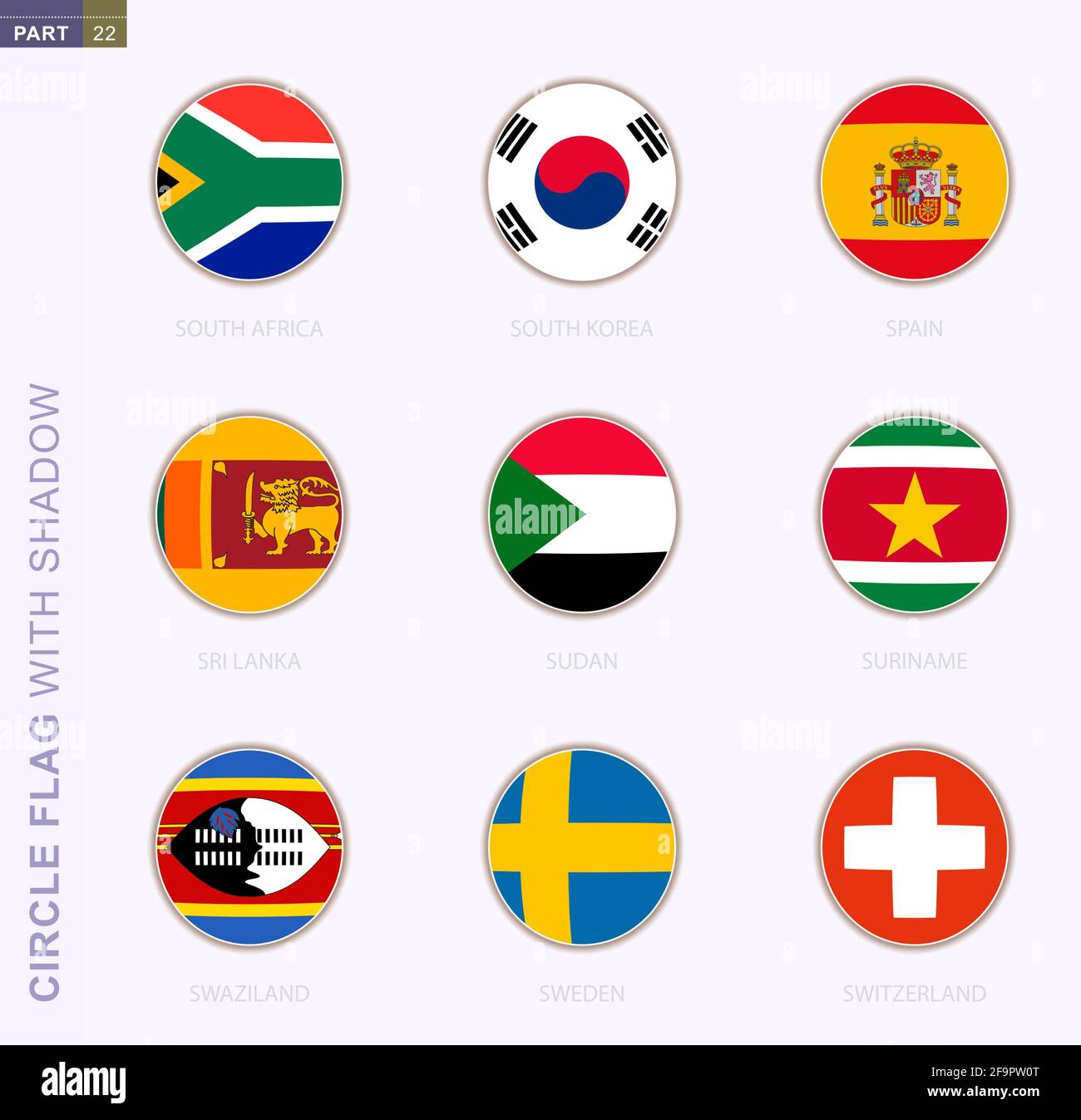 Circle flag with shadow, collection of nine round flag. Vector flags of ...