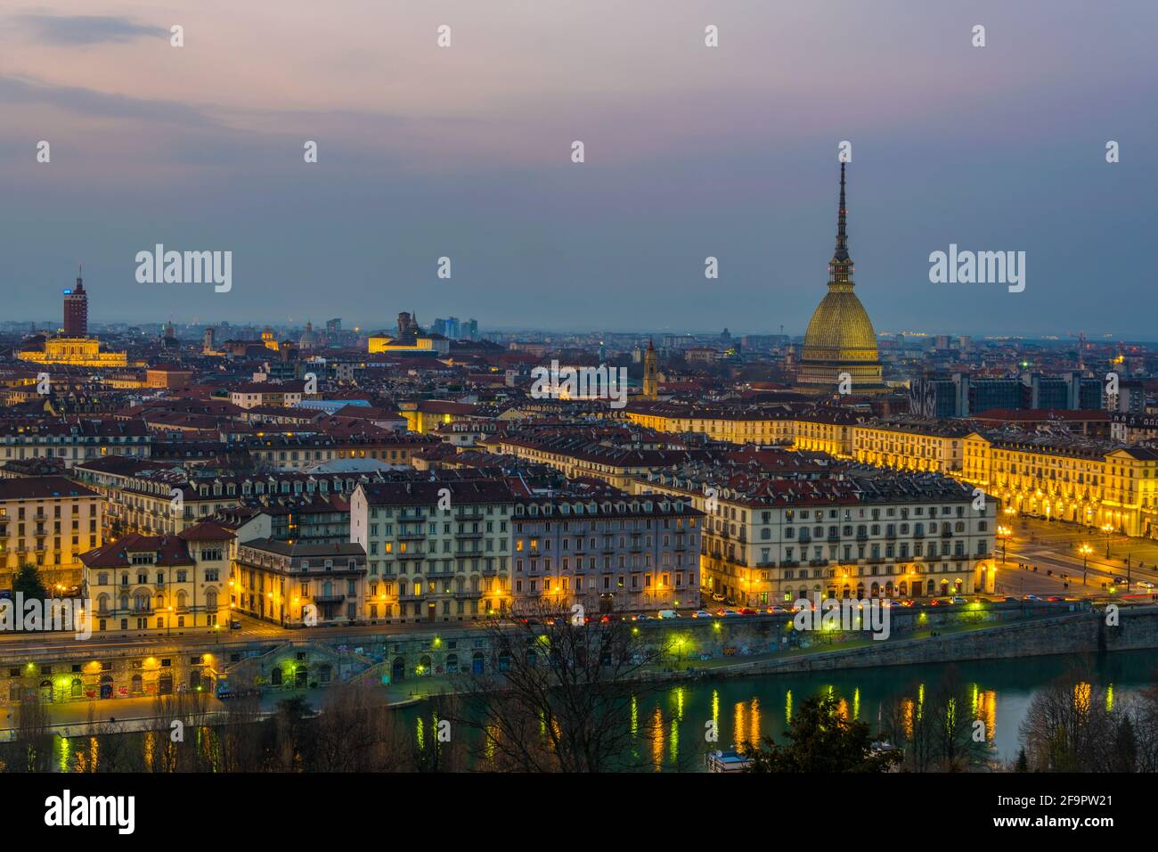 Night aerial view of the italian city torino Stock Photo - Alamy