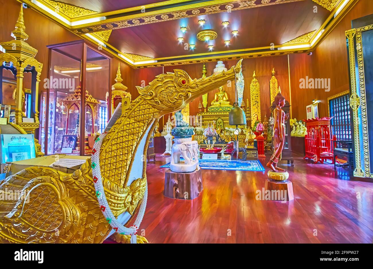 CHIANG RAI, THAILAND - MAY 11, 2019: The gilt sculpture of Hong (Hamsa ...
