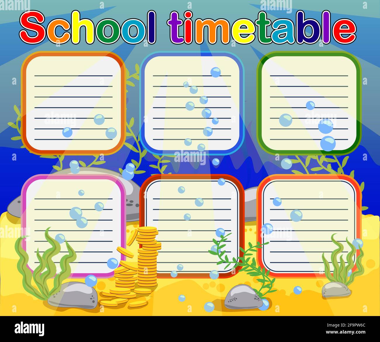 Design of the school timetable for kids. Bright underwater background ...