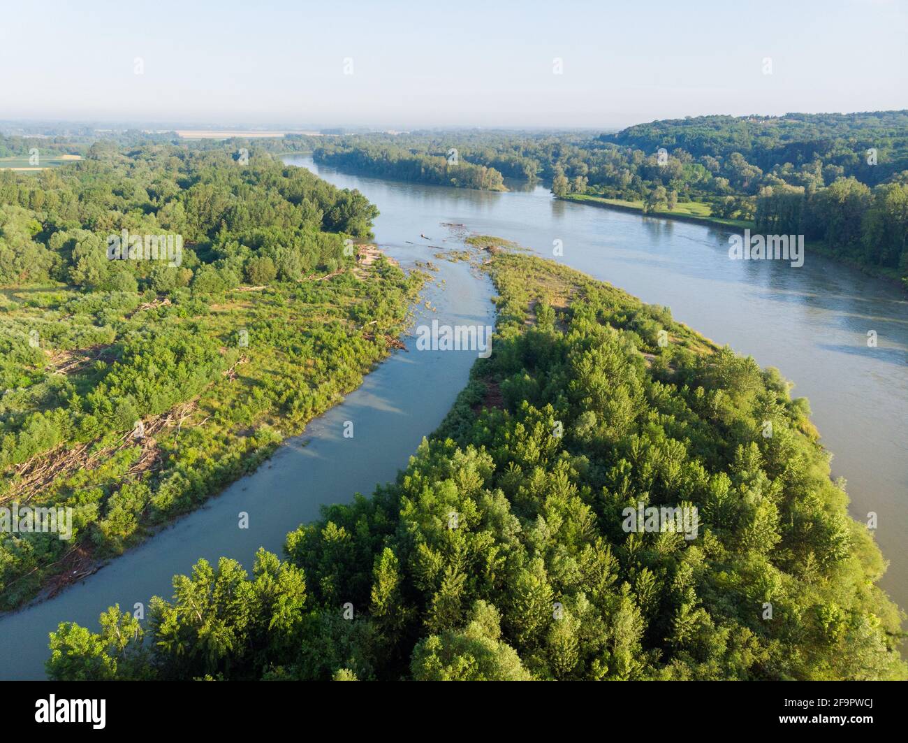 Aerial view of the erosion on the the Drava River, Croatia Stock Photo ...