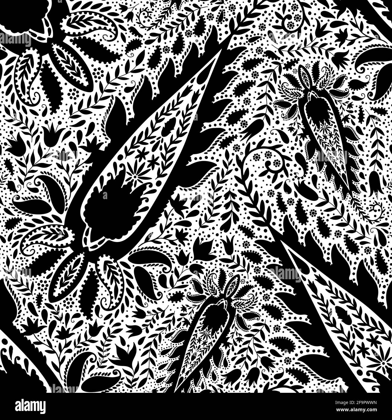 Seamless Pattern Ornament Folk Flower Floral Motif Rustic Paisley Style