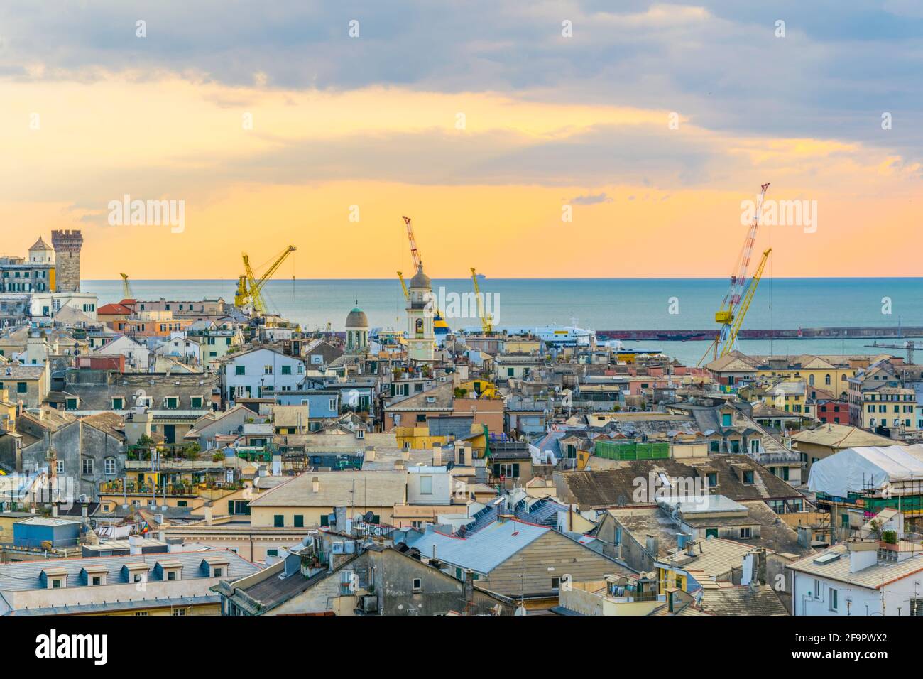 aerial view of the italian city genoa during sunset Stock Photo - Alamy