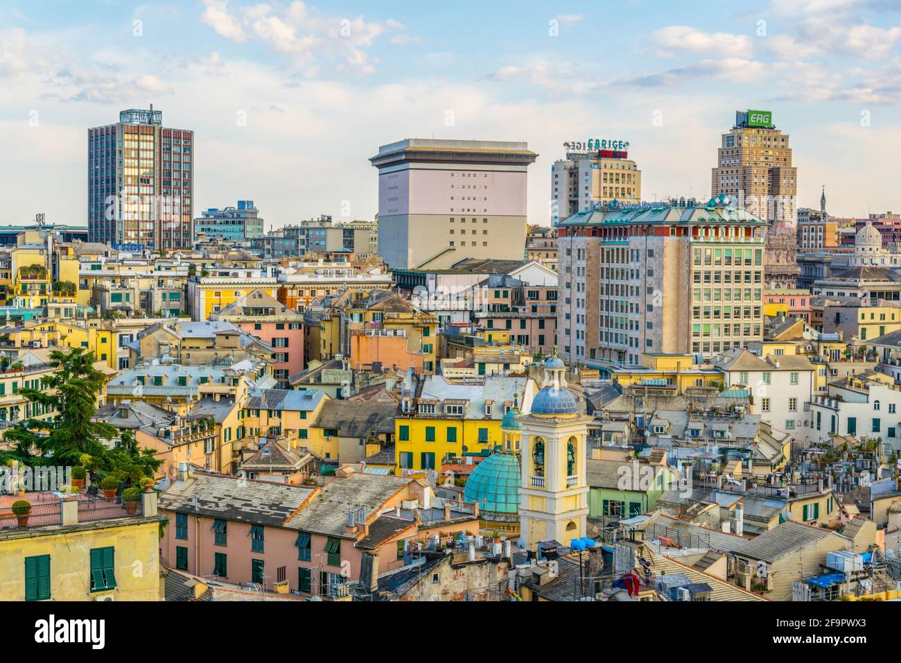 aerial view of the italian city genoa during sunset Stock Photo - Alamy