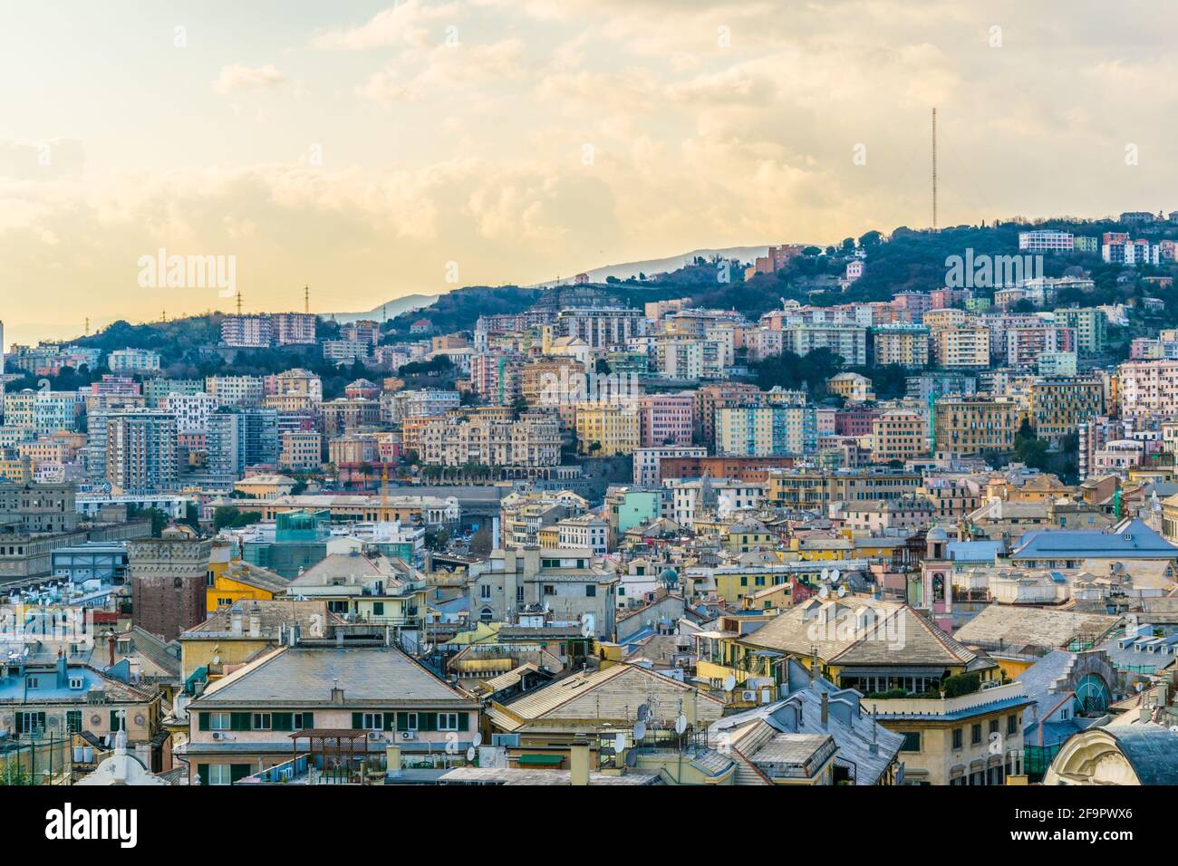 aerial view of the italian city genoa during sunset Stock Photo - Alamy