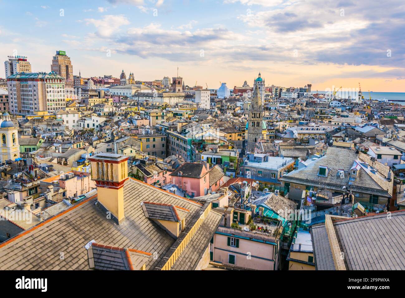 aerial view of the italian city genoa during sunset Stock Photo - Alamy
