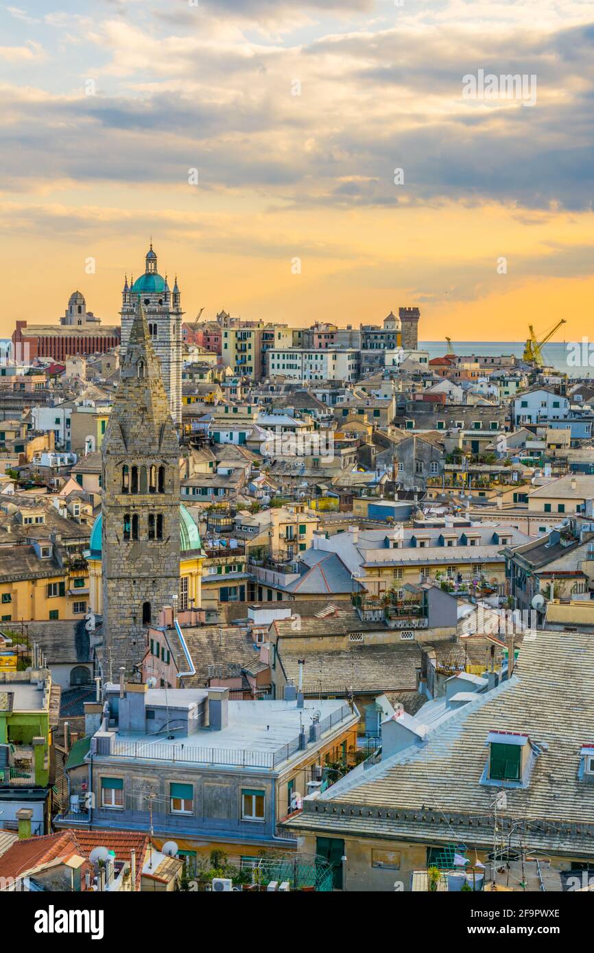 aerial view of the italian city genoa during sunset Stock Photo - Alamy