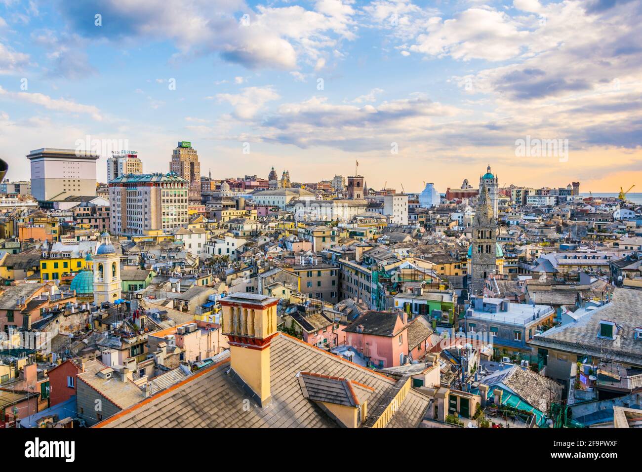 aerial view of the italian city genoa during sunset Stock Photo - Alamy