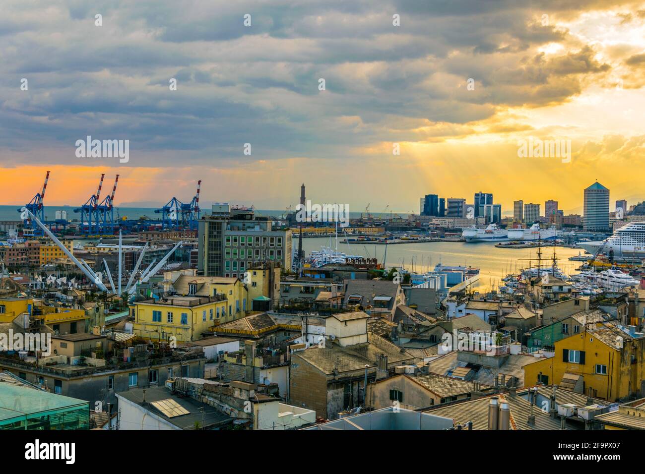 aerial view of the port of genoa in italy during sunset Stock Photo - Alamy