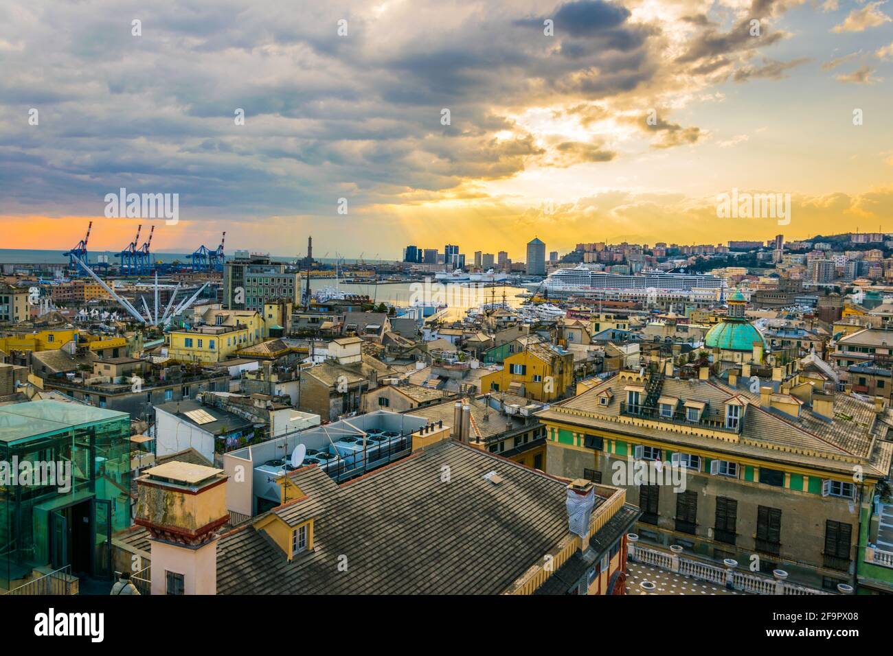 aerial view of the port of genoa in italy during sunset Stock Photo - Alamy