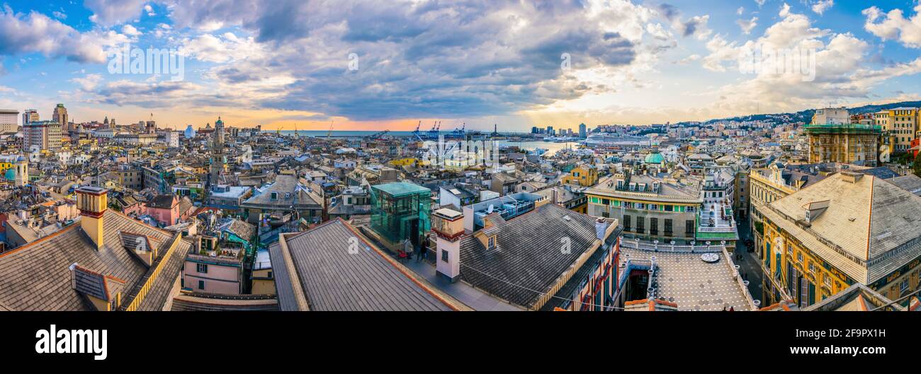 aerial view of the italian city genoa during sunset Stock Photo - Alamy
