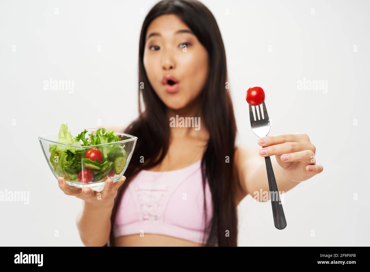 woman asian appearance plate salad healthy food snack Stock Photo - Alamy