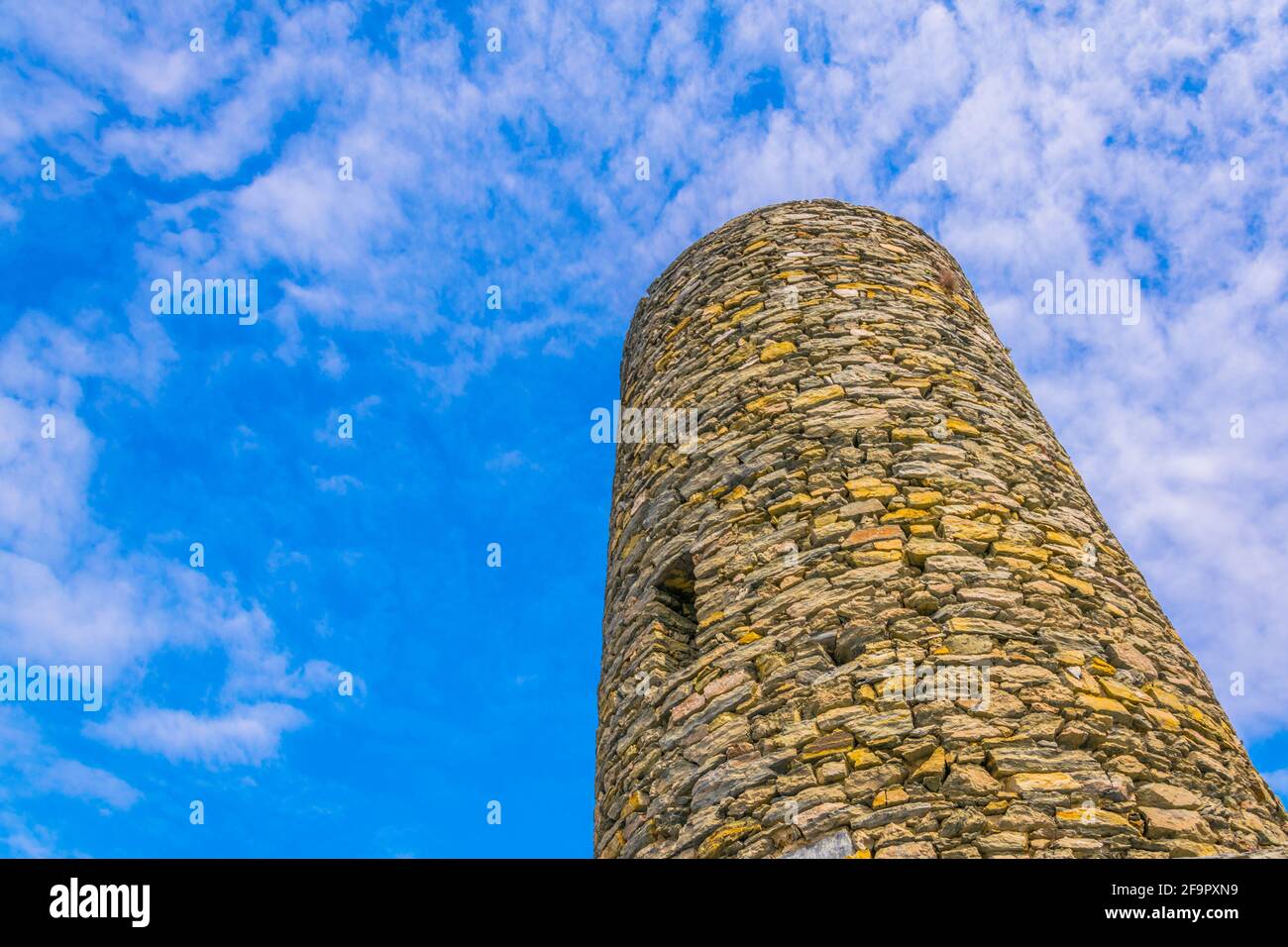 view of a tower of the doria castle situated in vernazza village ...