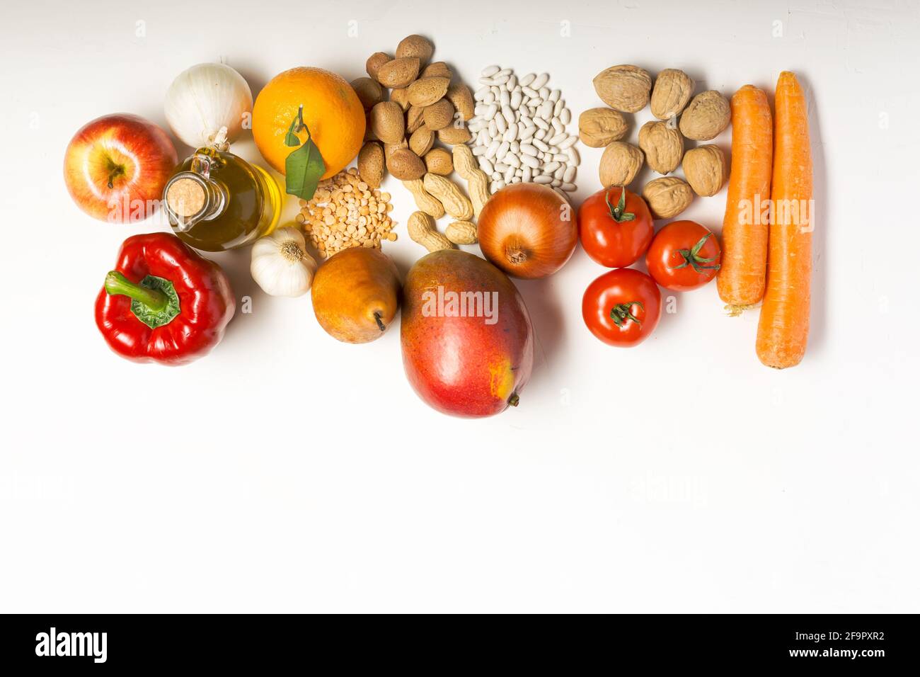 Healthy food clean eating on white background with copy space Stock ...