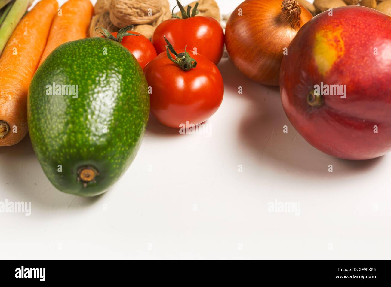 Healthy food clean eating on white background with copy space Stock ...