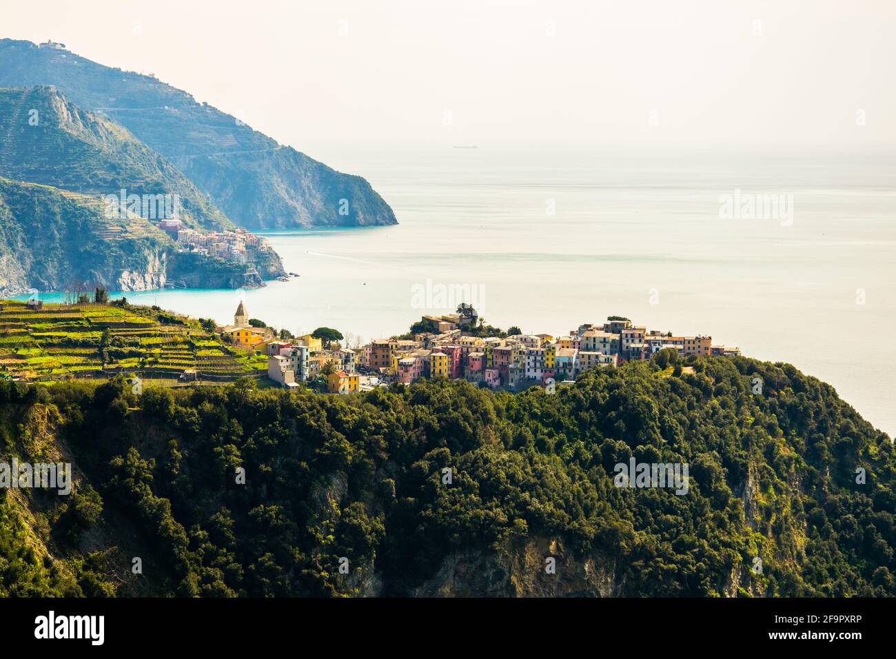 aerial view of corniglia village which is part of the famous cinque ...