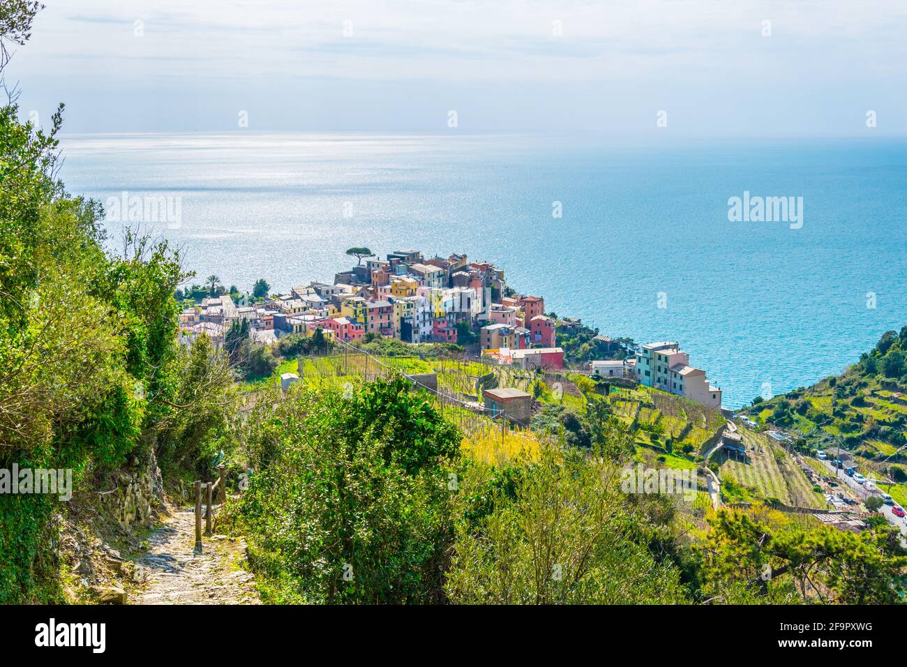 aerial view of corniglia village which is part of the famous cinque ...