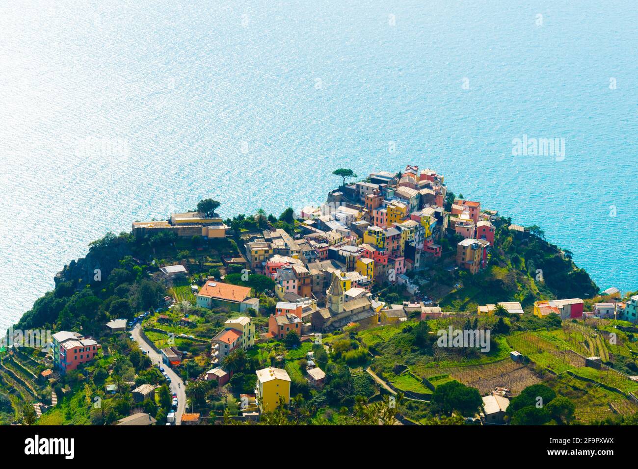 aerial view of corniglia village which is part of the famous cinque ...