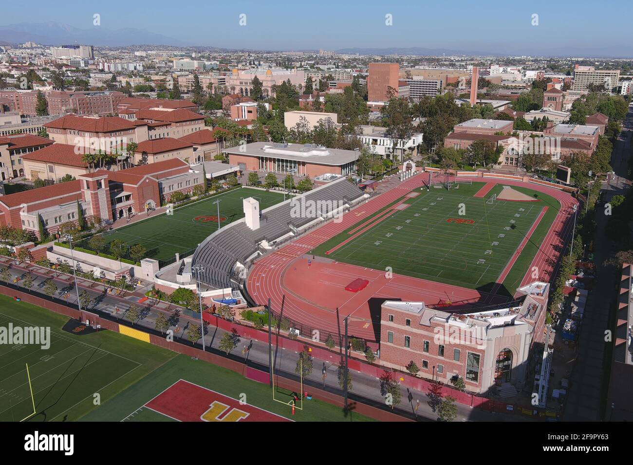 An aerial view of Cromwell Field and Loker Stadium on the campus of the ...
