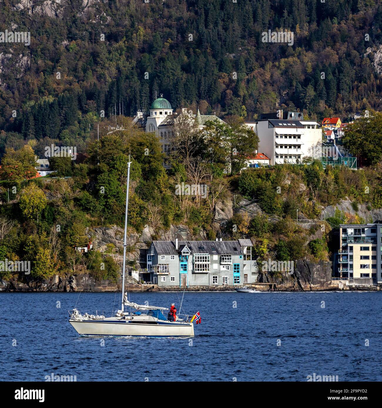 Sailboat Turid in Puddefjorden, outside port of Bergen, Norway Stock ...