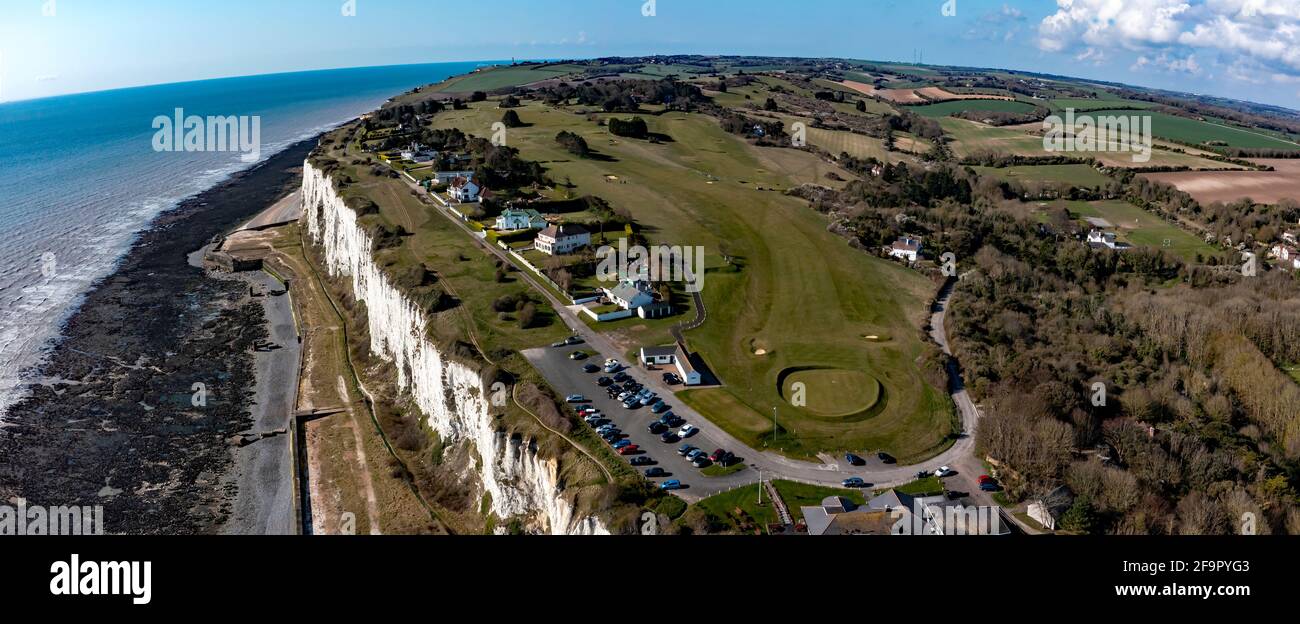 Panoramic, aerial view of the Walmer and Kingsdown Golf Club, on top of ...