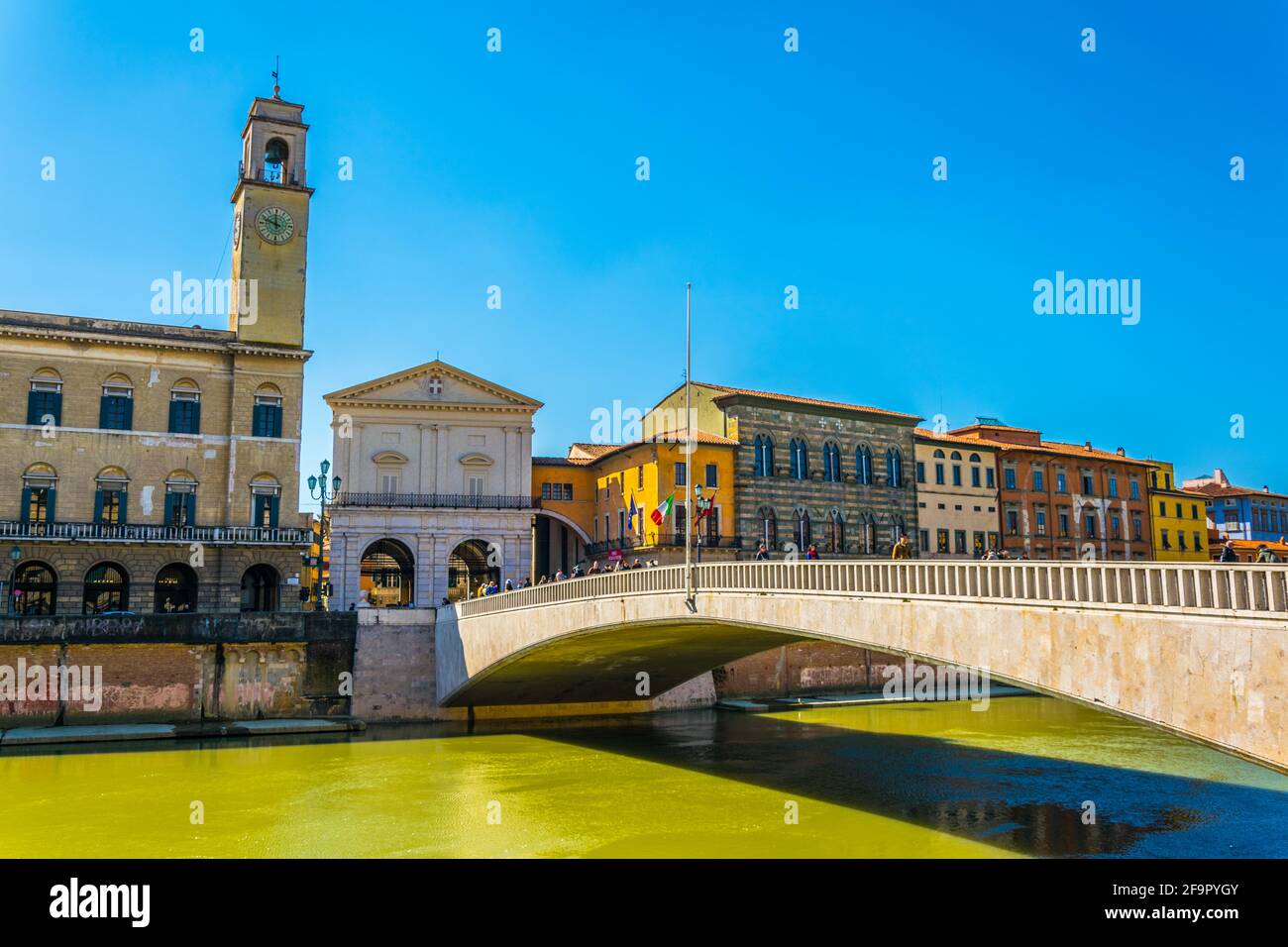 People are crossing ponte di mezzo bridge connecting piazza garibaldi ...