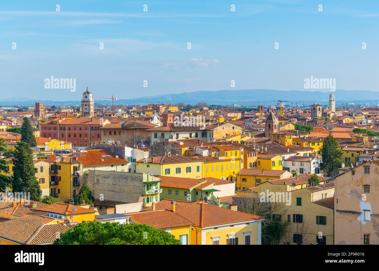 aerial view of the italian city pisa taken from the top of the leaning ...