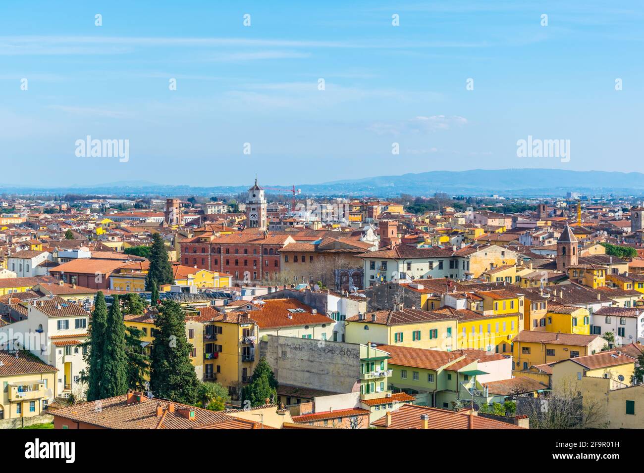 aerial view of the italian city pisa taken from the top of the leaning ...