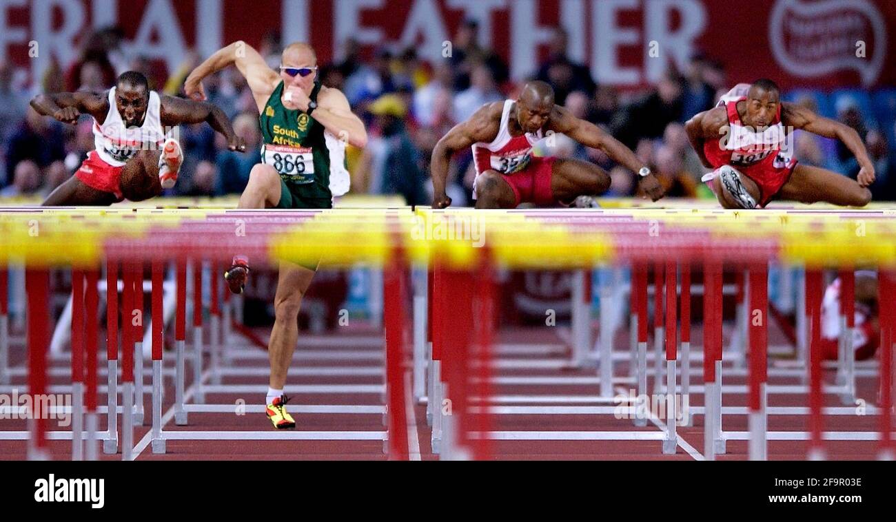 COMMONWEALTH GAMES 30/7/2002 MENS 110m HURDLES FINAL L-R TONY JARRETT ...