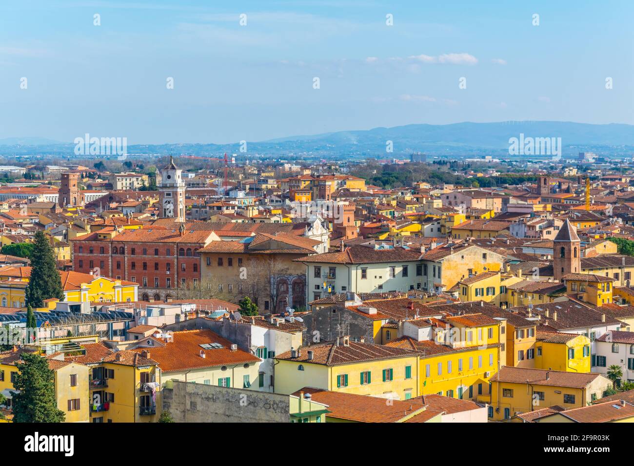 aerial view of the italian city pisa taken from the top of the leaning ...