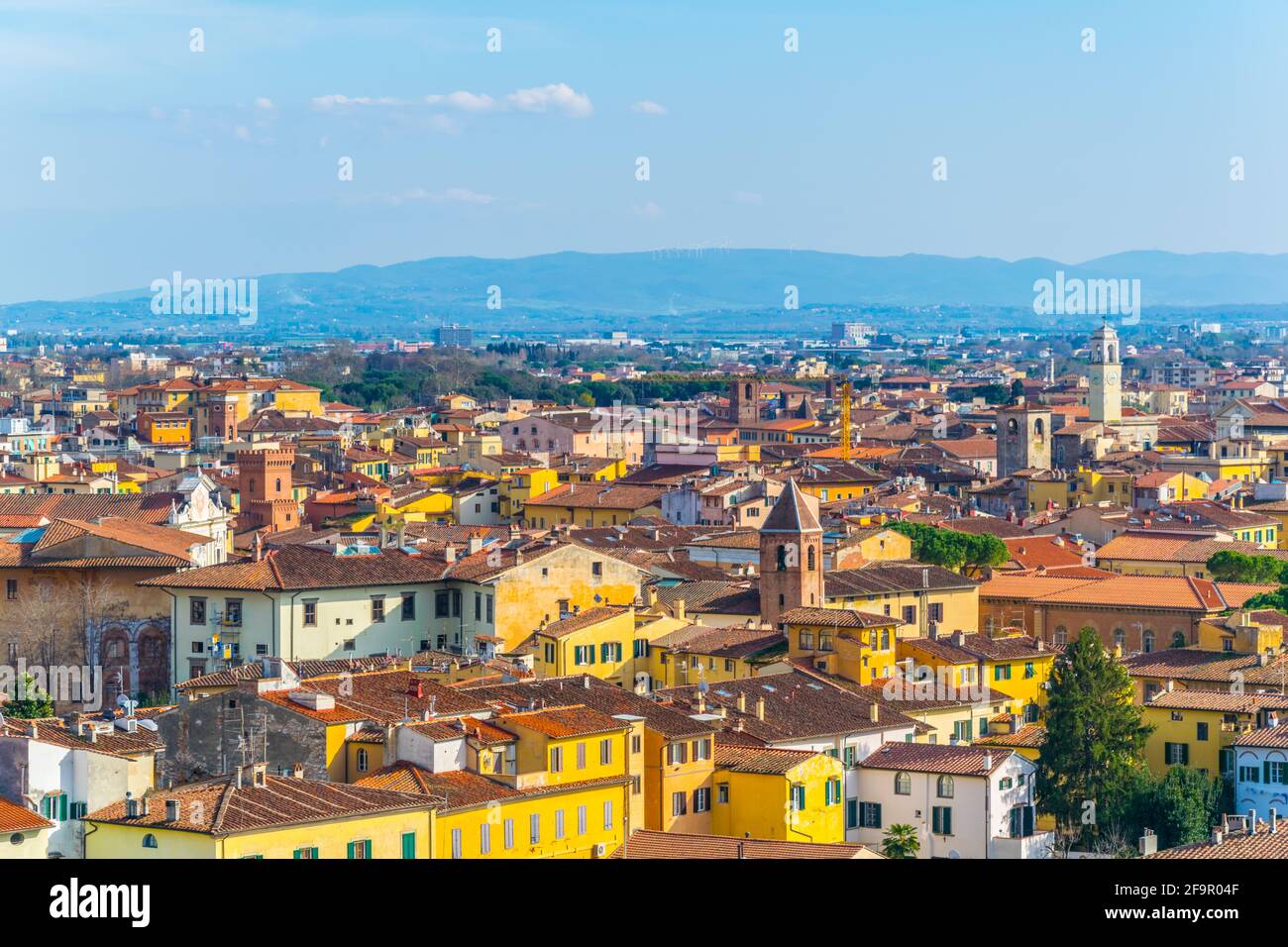 aerial view of the italian city pisa taken from the top of the leaning ...